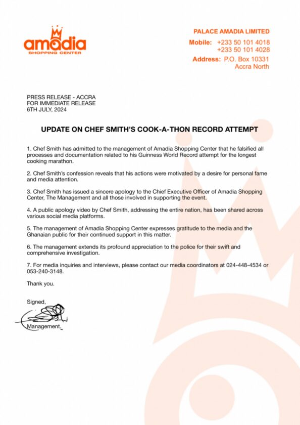 Amadia Shopping Center Reacts To The Viral Apology Video Of Chef Smith ...