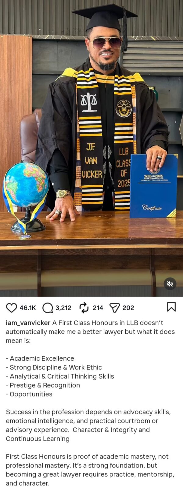 Van Vicker Bags First Class Honours In Law Degree - ZionFelix.net